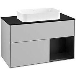 Villeroy & Boch Villeroy und Boch Finion Waschtischunterschrank G252PDGJ 100cm, Abdeckplatte black matt, Emotion, Regal rechts Black matt lacquer, Light grey matt