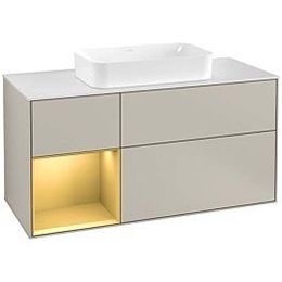 Villeroy & Boch Villeroy und Boch Finion Waschtischunterschrank F291HFHH 120cm, Abdeckplatte white matt, Regal links Gold matt, Sand Matt Lacquer