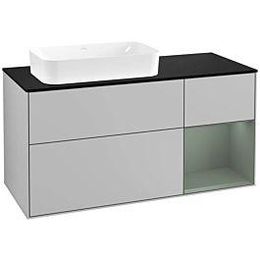 Villeroy & Boch Villeroy und Boch Finion Waschtischunterschrank F282GMGJ 120cm, Abdeckplatte black matt, Regal rechts Olive Matt Lacquer, Light grey matt