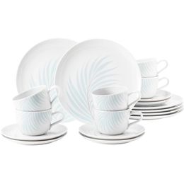 Kaffeeservice Seltmann Weiden "Geschirr-Set, 18 Teile, Liberty Mediterranean" Geschirr-Sets Gr. 18 tlg., weiß (weiß, blau) mit Blättermotiv, Made in Germany