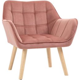 HOMCOM - Einzelsessel Ohrensessel Relaxsessel Sessel mit Samt erhöhte Beine samtartiges Polyester skandinavisch Rosa 67 x 61,5 x 71 cm