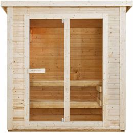 Artsauna - Outdoor Sauna Varberg mit Ofen & Zubehör - Fichtenholz Gartensauna - komplett Set Outdoorsauna Garten - 200 x 160 cm - 4 Personen - 8 kW