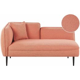 Beliani Chaiselongue Pfirsichrosa Stoffbezug Bouclé Linksseitig mit Kissen Metallbeine Modern für Wohnzimmer Schlafzimmer Wintergarten Kleine Räume