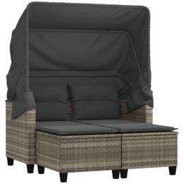 Gartensofa 2-Sitzer mit Dach und Hockern Hellgrau Poly Rattan vidaXL