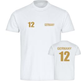 multifanshop Kinder T-Shirt - Germany - Trikot Nummer 12 Gold - Druck gold metallic - Kind