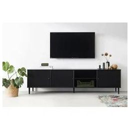 TV-Board HAMMEL FURNITURE "Mistral Fernsehschrank, Medienmöbel, Hängend" Sideboards Gr. B/H/T: 214,9 cm x 56 cm x 45 cm, mit Holzstruktur, schwarz (schwarz gebeizt, stoff) Tür mit HolzstrukturTüren Akustikstoff, Lowboard, B: 214,9 cm