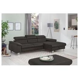 Ecksofa COTTA "Komaris L-Form" Sofas Gr. B/H/T: 244 cm x 72 cm x 166 cm, NaturLEDER, Recamiere rechts, ohne Bettfunktion-ohne Bettkasten-ohne RGB-LED-Beleuchtung, braun mit Kopfteilverstellung, wahlweise Bettfunktion,Stauraum & Beleuchtung