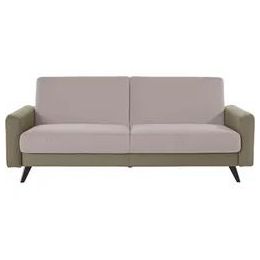 3-Sitzer exxpo - SOFA FASHION "Samso, elegant und bequem, toller Sitzkomfort, Schlafsofa" Sofas Gr. B/H/T: 222cm x 89cm x 93cm, Webvelours Premium, mit Bettfunktion-mit Bettkasten, braun (hellbraun/cappu) Kippcouch, inklusive Bettfunktion und Bettkasten