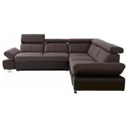 Ecksofa exxpo - SOFA FASHION "Happy, L-Form" Sofas Gr. B/H/T: 274cm x 98cm x 254cm, Kunstleder SOFTLUX-Struktur, langer Schenkel links, mit Bettfunktion-mit Bettkasten, braun (braun, braun) inkl. Kopf- und Armteilverstellung, wahlweise mit Bettfunktion