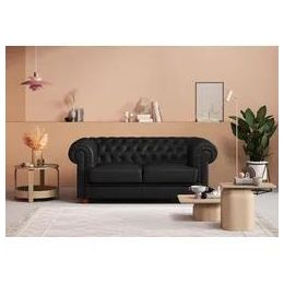 Chesterfield-Sofa Max Winzer "Kent 2-Sitzer, edel und bequem, hochwertige Detailverarbeitung" Sofas Gr. B/H/T: 173cm x 75cm x 101cm, Leder 92100, schwarz mit aufwendiger Knopfheftung, komfortable Armlehne, Breite 175 cm