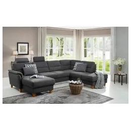 Wohnlandschaft Home Affaire "Palmera U-Form", grau, B:308cm H:89cm T:212cm, 100% Polyester, Struktur (100% Polyester), Luxus-Microfaser in Lederoptik (100% Polyester), Sofas, Federkern, wahlweise mit Bettfunktion und mit/ohne Stauraum, Topseller