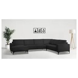 Wohnlandschaft Places of Style "Oland" Sofas Gr. B/H/T: 342 cm x 85 cm x 260 cm, Flachgewebe, Recamiere links, grau (anthracite) U-Form, im zeitlosem Design und hochwertiger Verabeitung