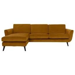 Ecksofa furninova "Smile mit tollem Sitzkomfort, elegant und bequem, L-Form" Sofas Gr. B/H/T: 274cm x 85cm x 156cm, Velours, Recamiere links, ohne Bettfunktion, gelb (mustard) im skandinavischen Design, hoher Fuß