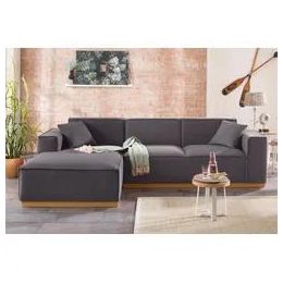 Ecksofa Home Affaire "Terry L-Form" Sofas Gr. B/H/T: 274cm x 75cm x 165cm, Struktur fein, Recamiere links, Ecksofa frei im Raum stellbar, grau (anthrazit) Ecksofa Möbel Polstermöbel Sofas mit offener Kedernaht und Holzuntergestell