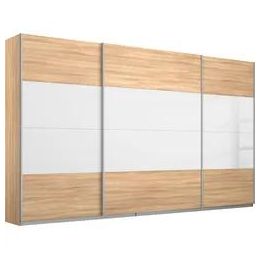 Schwebetürenschrank Rauch "Quadra Bestseller Schlafzimmerschrank in vielen Breiten" Schränke Gr. B/H/T: 315 cm x 230 cm x 62 cm, 3 St., braun (struktureichefarben hell, weißglas) Kleiderschrank Garderobenschrank Schrank mit Glaselementen