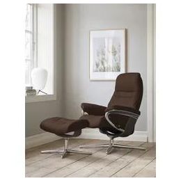 Relaxsessel stressless "Sunrise" Sessel Gr. Leder BATICK, Cross Base Wenge, Relaxfunktion-Drehfunktion-PlusTMSystem-Gleitsystem-BalanceAdaptTM, B/H/T: 92cm x 105cm x 80cm, braun (malt brown batick) mit Cross Base, Größe S, M & L, Holzakzent Wenge