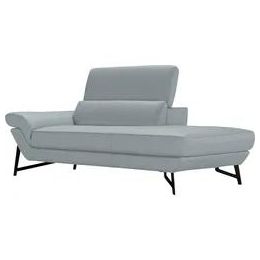 Ottomane Egoitaliano "Narcisa, Designsofa" Sofas Gr. B/H/T: 174cm x 96cm x 110cm, Leder NUVOLE, Ottomane rechts, blau (himmel) mit verstellbarer Kopfstütze, Solitärmöbel als Blickfang