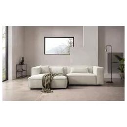 Ecksofa LeGer Home by Lena Gercke "PIARA mit Kedernaht in Cord oder Leinenoptik, moderne Couch L-Form" Sofas Gr. B/H/T: 267 cm x 66 cm x 167 cm, Cord, Ottomane links, beige (hellbeige) wahlweise Ottomane rechtslinks, schwarze Füße, bequemer Sitzkomfort