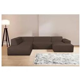 Wohnlandschaft Inosign "Zeus U-Form" Sofas Gr. B/H/T: 330cm x 70cm x 263cm, Struktur fein + weich, Recamiere rechts, braun (espresso) Curvy Trend Wohnlandschaft mit urbaner Optik auch in weichem Cord