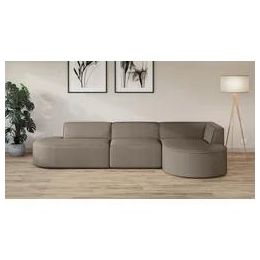 Ecksofa Andas "Ecksofa EIVIND mit Ottomane rechts/links, Maße: B/H/T 343/159/72 cm" Sofas Gr. B/H/T: 343cm x 72cm x 159cm, Feincord, Ottomane rechts, grau (taupe) L-Form mit Wellenunterfederung, auch in Feincord und Bouclé