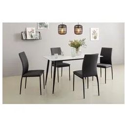 Essgruppe Home Affaire "ALIZIA Tischgruppe Küche Esszimmer, Tisch Stühle" Sitzmöbel-Sets schwarz-weiß (marmoroptik weiß matt/anthrazit) Tischplatte Stein Breite 140 cm, Flachgewebe, Belastbarkeit 120 KG