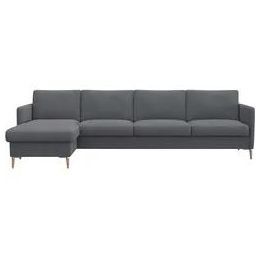 Ecksofa FLEXLUX "Fiore, super Sitzkomfort durch Kaltschaum im Sitz, L-Form" Sofas Gr. B/H/T: 280cm x 85cm x 159cm, Lederoptik, Chaiselongue links, grau (elephant gre) schmale Armlehnen, Füße Alu+ Eiche