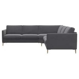 Ecksofa FLEXLUX "Fiore, gleichschenklig, bequem durch hochwertigem Sitzaufbau" Sofas Gr. B/H/T: 249cm x 85cm x 92cm, Struktur, Schenkel links, grau (thunder grey) schmale Armlehnen, Kaltschaum, Füße Alu+ Eiche