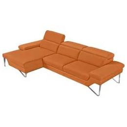 Ecksofa Egoitaliano "Princess, elegantes Designsofa mit erstklassigem Sitzkomfort, L-Form" Sofas Gr. B/H/T: 282cm x 95cm x 168cm, Leder BULL, Recamiere links, mit Kopfteilverstellung, orange mit Recamiere, inkl. Kopfteilverstellung, edle Designmetallfüße