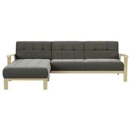 Sit & More Ecksofa SIT & MORE "Billund L-Form" Sofas Gr. B/H/T: 264cm x 88cm x 183cm, Microfaser, Recamiere links, mit Schlaffunktion, braun (schlamm) Armlehnen aus Buchenholz in natur, verschiedene Bezüge und Farben