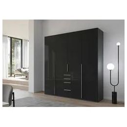 Drehtürenschrank Rauch "Purisma" Schränke Gr. B/H/T: 201cm x 223cm x 60cm, 4 St., grau (graphit/glas basalt) mit Glasfront, Schubladen und umfangreichem Zubehör, Soft-Close