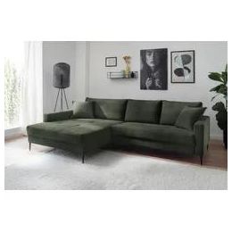 Ecksofa TRENDS BY HG "Summer L-Form" Sofas Gr. B/H/T: 278cm x 86cm x 174cm, Cord, Recamiere links, ohne Kopfstütze, grün in Cord-Stoff mit Metallfuß