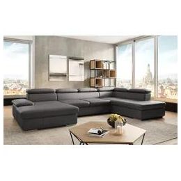 Sit & More Wohnlandschaft SIT & MORE "Valantine U-Form" Sofas Gr. B/H/T: 349cm x 73cm x 226cm, Material, Recamiere links, mit Bettfunktion, braun (mocca) inkl. Kopf- und Armteilverstellung, wahlweise mit Bettfunktion