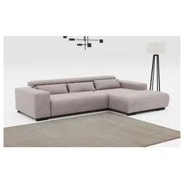 Ecksofa COTTA "Side L-Form, mit Kopfteilverstellung und Zierkissen" Sofas Gr. B/H/T: 304cm x 71cm x 186cm, Struktur fein, Recamiere rechts, Ohne elektrische Sitztiefenverstellung, grau (stone) optional motorische Sitztiefenverstellung