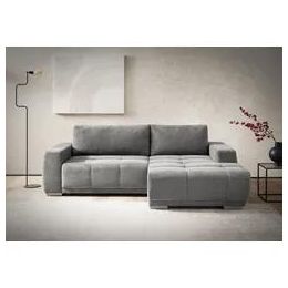 Ecksofa Inosign "Bolero L-Form" Sofas Gr. B/H/T: 241cm x 66cm x 165cm, Chenille-Struktur, Recamiere rechts, mit Bettfunktion, grau (stone) mit edler Steppung, wahlweise Schlaffunktion & Bettkasten