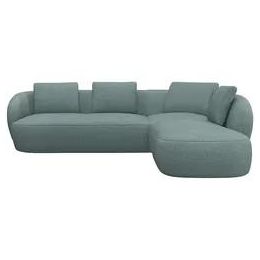 Ecksofa FLEXLUX "Torino, rund, L-Form, Sofa-Ecke mit Ottomane" Sofas Gr. B/H/T: 265cm x 85cm x 237cm, Boucle, lange Ottomane rechts, blau (sky blue) Modernes, organisches Sofa-Design, Kaltschaum, Wellenunterfederung