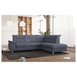 Sit & More Ecksofa SIT & MORE "Astoria L-Form" Sofas Gr. B/H/T: 256cm x 91cm x 225cm, Flachgewebe, Ottomane rechts, mit Kopfteilverstellung-mit Armlehnfunktion-mit Relaxfunktion motorisch im Sofa 2,5-sitzig, grau (grau, blau) wahlweise mit motorischer Relaxfunktion