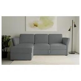 Ecksofa Home Affaire "Lavars, L-Form, Schlafsofa" Sofas Gr. B/H/T: 242 cm x 90 cm x 155 cm, Flachgewebe, Recamiere links, grau (grey) mit Bettfunktion und Stauraum, in zwei verschiedenen Bezugsqualitäten