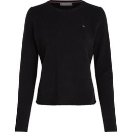 Strickpullover Tommy Hilfiger "SOFT WOOL C-NK SWEATER" Gr. XL (42), schwarz Damen Pullover mit Logostickerei, aus 100% Wolle