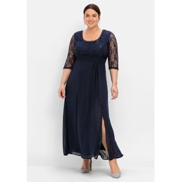 Abendkleid sheego "Große Größen" Gr. 46, Normalgrößen, blau (marine) Damen Kleider Partykleid mit weitem Rockteil