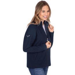 Sweatjacke TRIGEMA "TRIGEMA Jacke mit funkelnden Strass-Steinen" Gr. XXL, blau (navy) Damen Sweatjacken