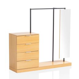 Wohnling Garderobe Eiche 145 cm Kleiderschrank Schubläden Kleiderstange Spiegel