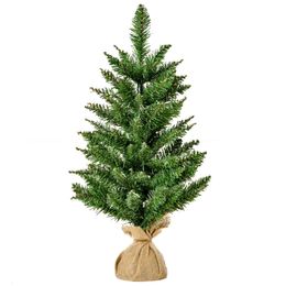 HOMCOM Weihnachtsbaum für Tisch 0,6 m kleiner Christbaum Kunsttanne 70 Zweige Leinen PVC Zement Grün Ø44 x