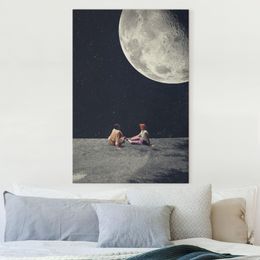 Bilderwelten Leinwandbild originell Fotomontage Kunstdruck schwarz weiss - Zweisamkeit im Mondlicht - Wandbild XXL Wohnzimmer Schlafzimmer