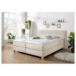 Boxspringbett Home Affaire "Fargo", beige, B:193cm L:207cm, Struktur fein (100% Polyester), Samtstoff (100% Polyester), Komplettbetten, inkl. Topper, in 3 Matratzenarten, in Samt- oder Strukturstoff