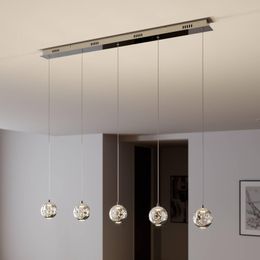 LUCANDE LED-Pendellampe Hayley, 96 cm, 5-flg., chrom, Glas