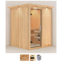 Karibu Sauna "Norin" Saunen 9 KW-Ofen mit integrierter Steuerung beige (naturbelassen)