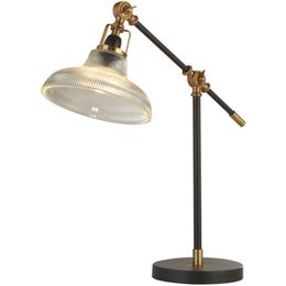 Licht-Erlebnisse Schreibtischlampe Metall Glas E14 67 cm hoch in Gold Antik Vintage Tischleuchte