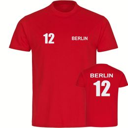 multifanshop® Kinder T-Shirt - Berlin rot - Trikot Nummer 12 - Druck weiß