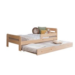 Ticaa Einzelbett Kinderbett Jugendbett, Bennet mit Zusatzbett Rausfallschutz & Lattenrost für Schlafzimmer, Kinderzimmer Kiefer Massivholz Bettgestell 90 x 200 cm