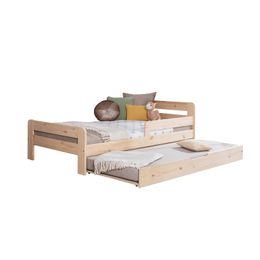 Ticaa Einzelbett Kinderbett Jugendbett, Bennet mit Zusatzbett Rausfallschutz & Lattenrost für Schlafzimmer, Kinderzimmer Kiefer Massivholz Bettgestell 90 x 200 cm